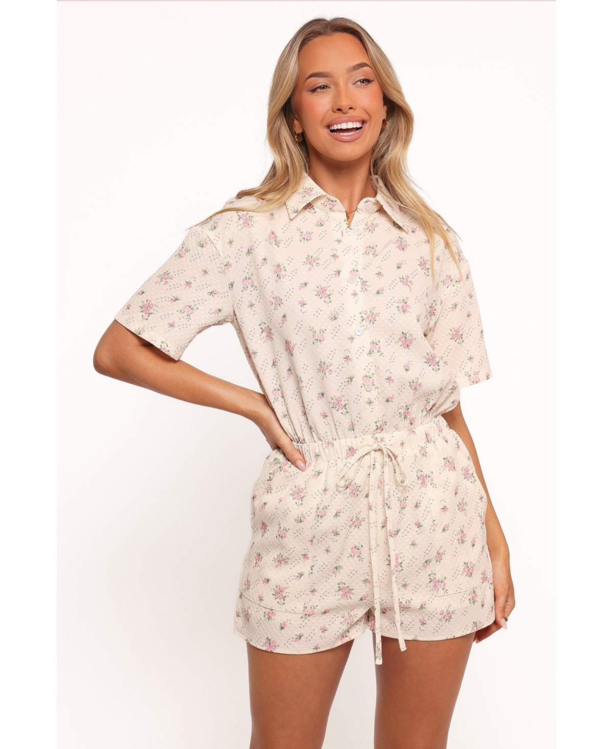 Petal and Pup Womens Calypso Romper - Cream pink floral
