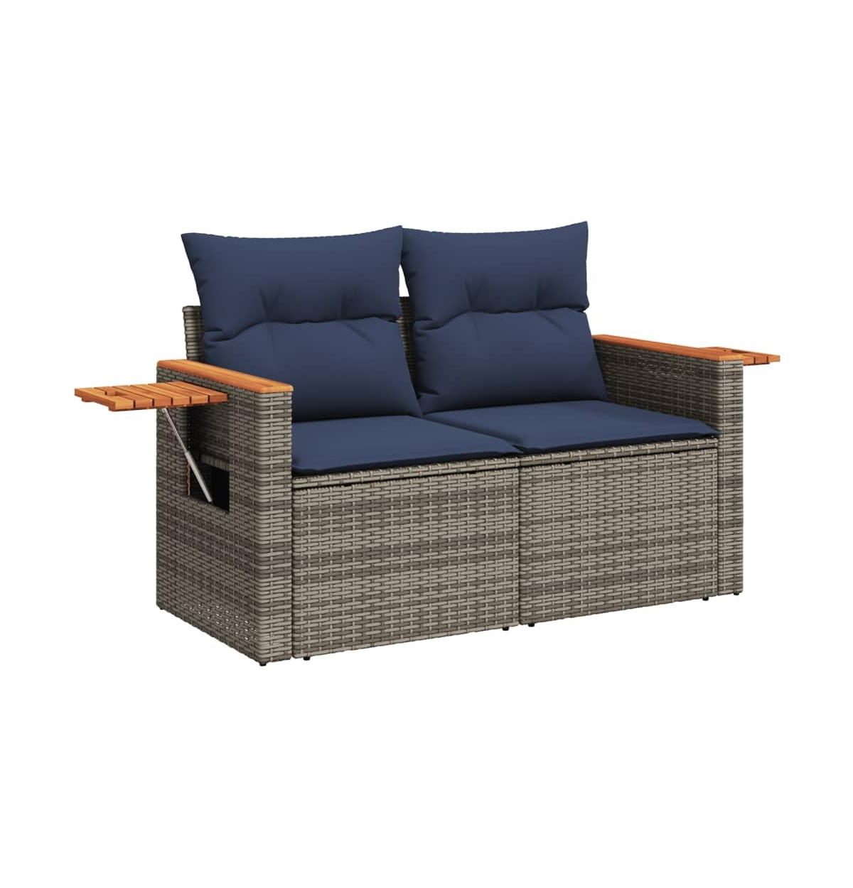 Click here for Patio Sofa with Cushions 2-Seater Gray Poly Rattan prices
