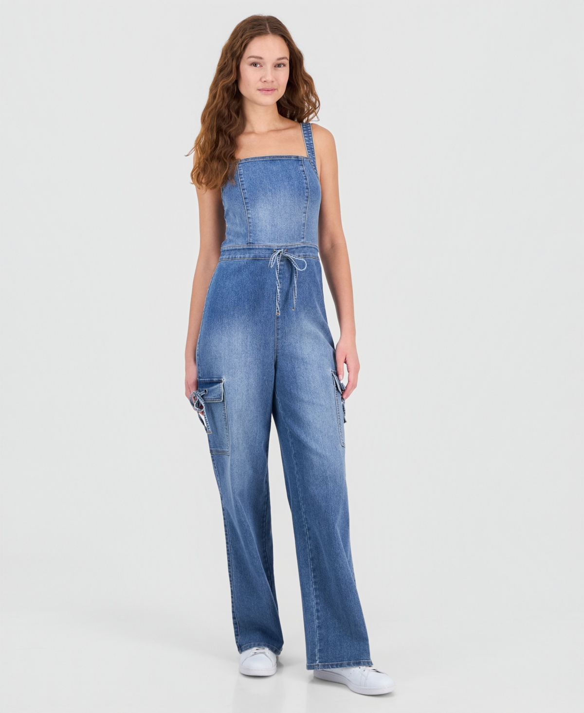 Click here for Tinseltown Juniors Tie-Waist Denim Wide-Leg Jumpsu... prices