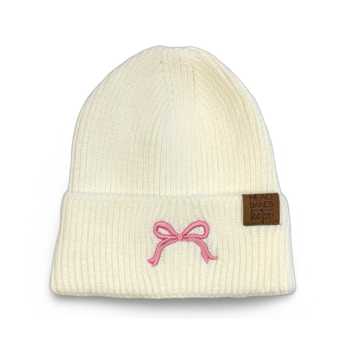 Click here for Womens Embroidered Bow Beanie - White - White prices