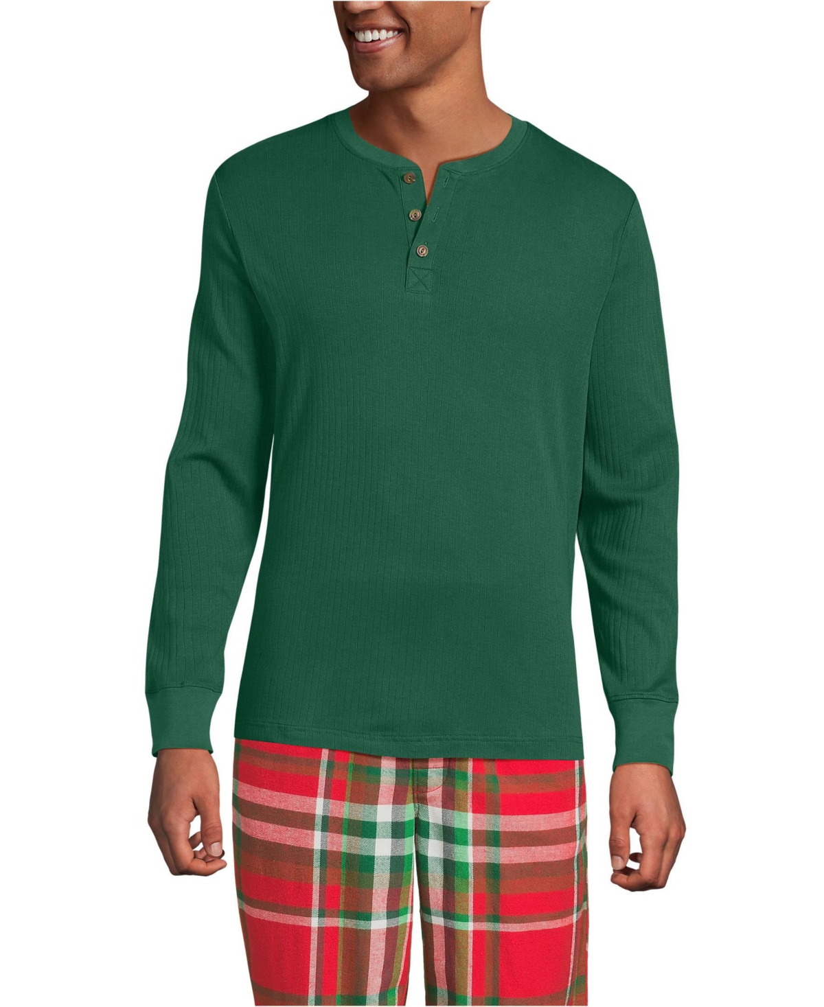 Click here for Lands End Mens Knit Rib Pajama Henley - Light emer... prices
