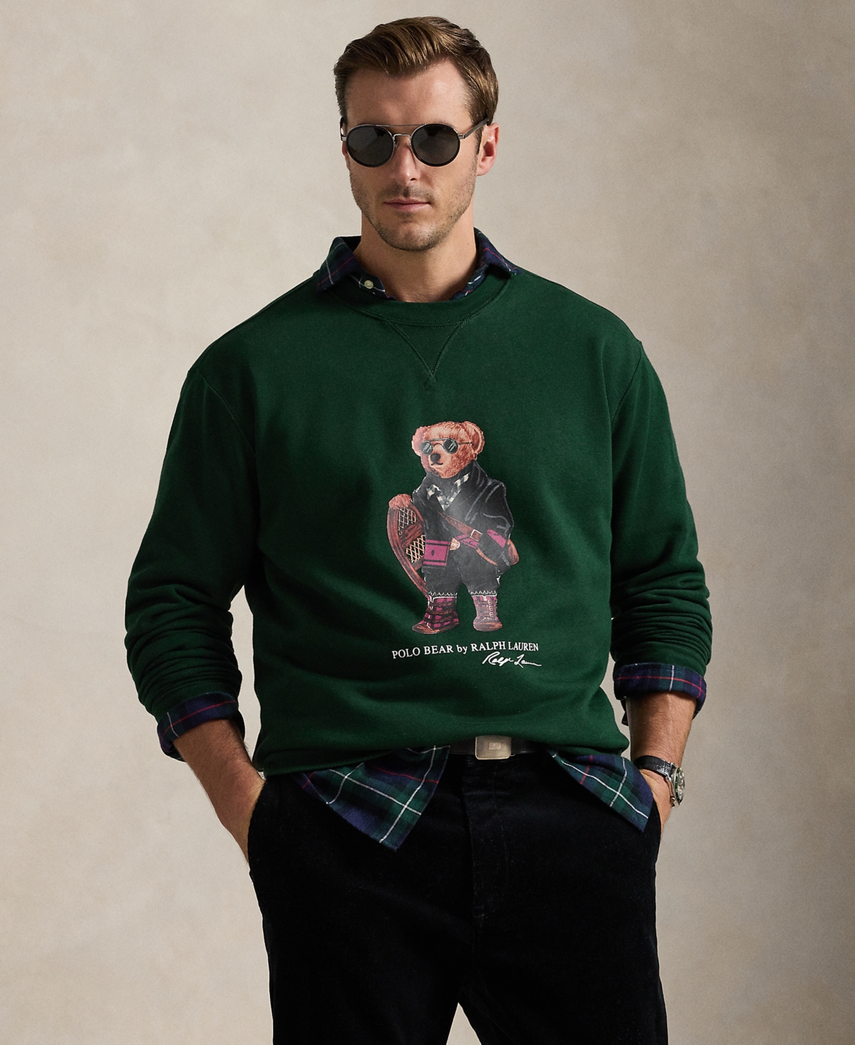 Polo Ralph Lauren Mens Big & Tall Crewneck Sweatshirt - Moss Agate Holiday Bear