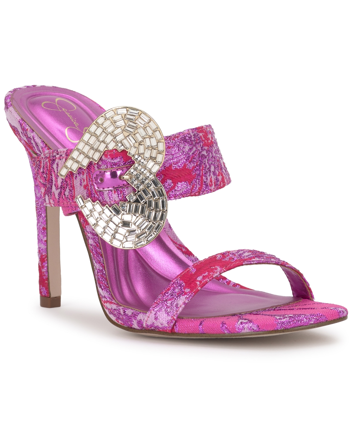 Jessica Simpson Womens Orrieta Heart Buckle Slip On Dress Sandals - Pink/Red Combo