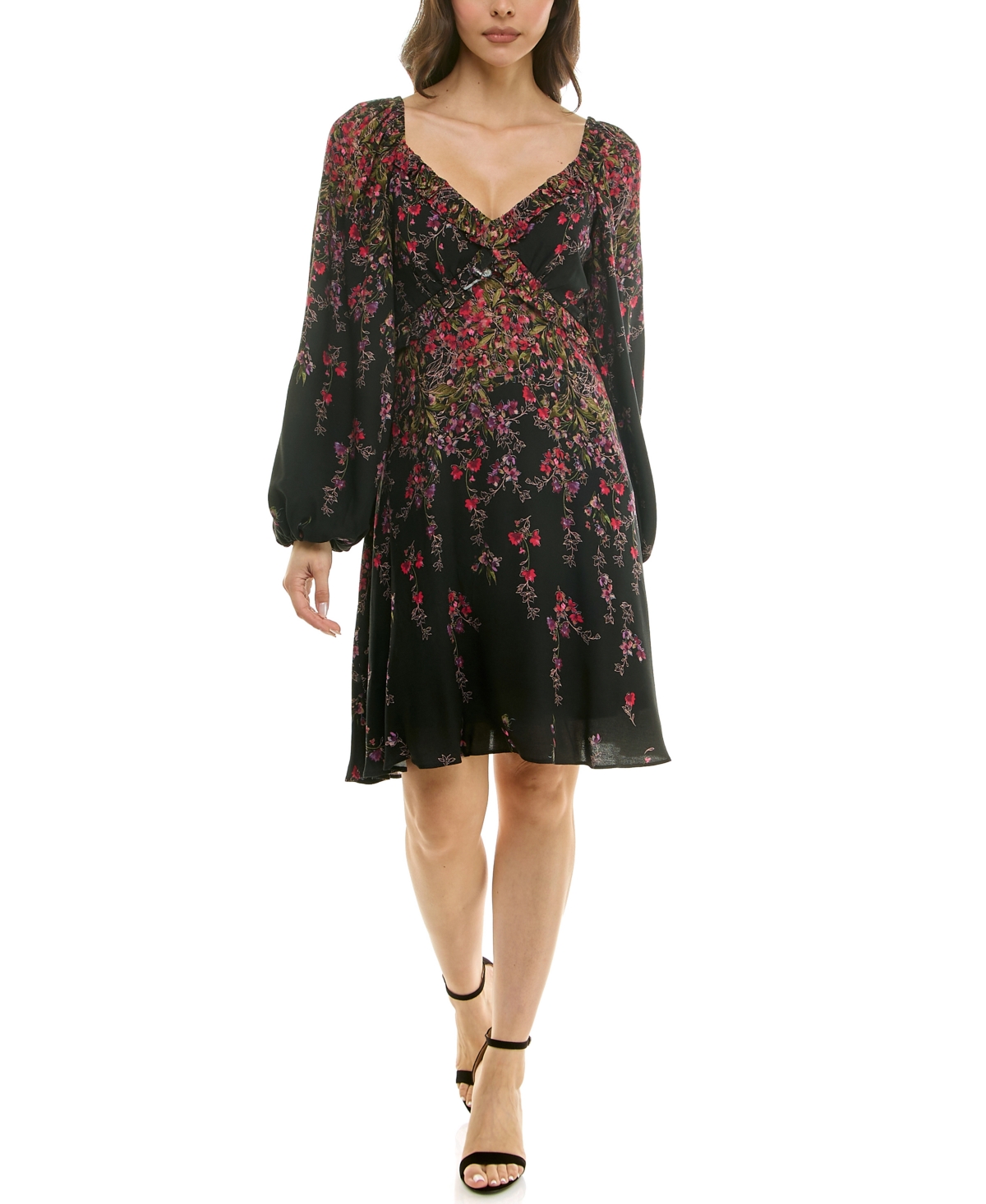 Click here for Taylor Womens Ruffled V-Neck Dress - Black velvet... prices