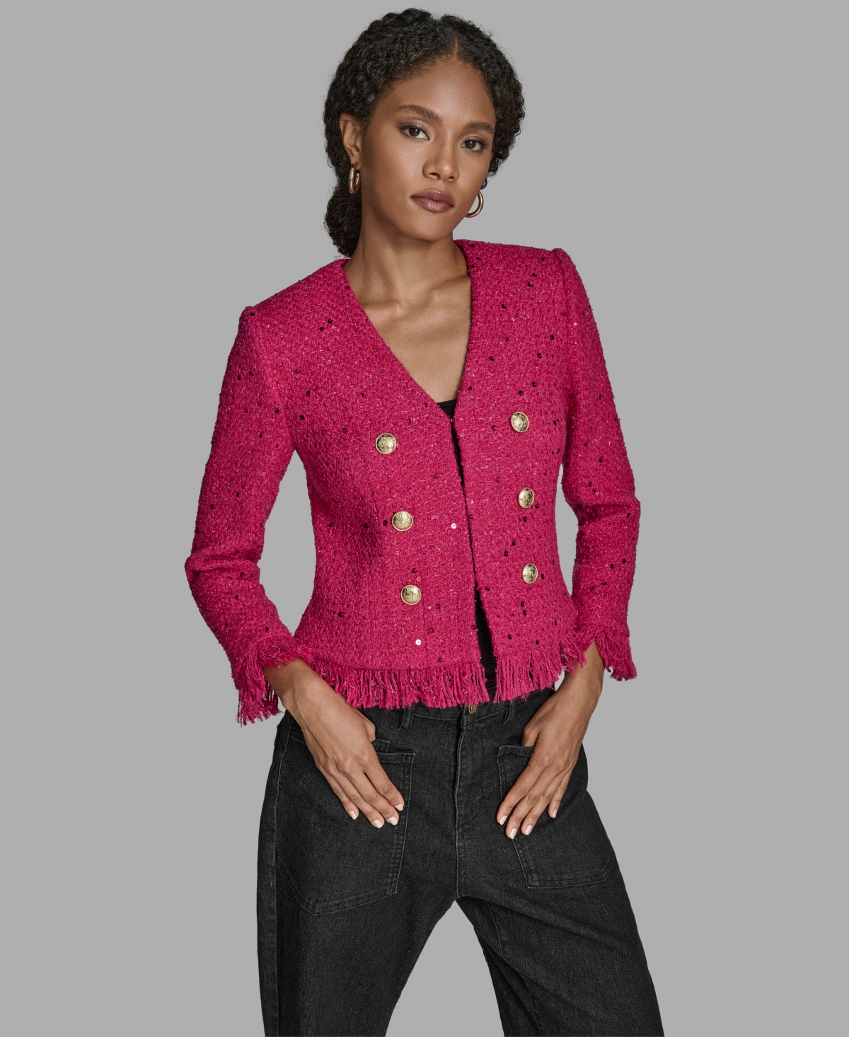 Click here for Bcbg Womens V-Neck Fringe Sequin Tween Jacket - So... prices