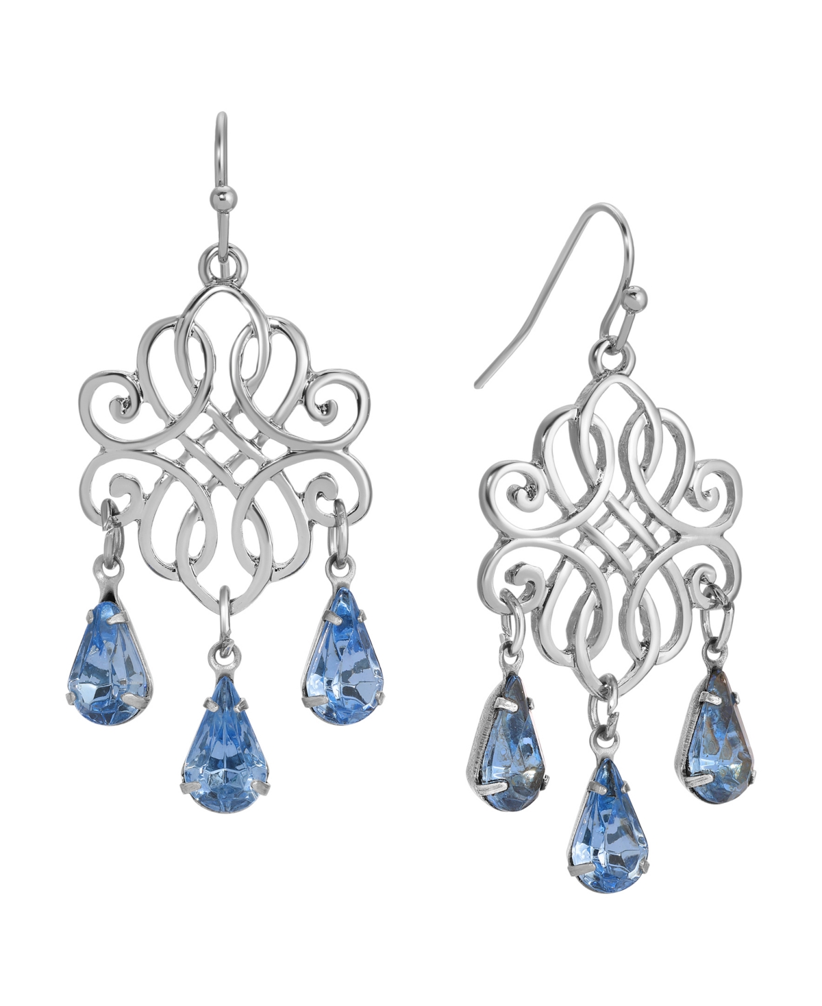 Click here for 2028 Filigree Blue Crystals Drop Earrings - Blue prices