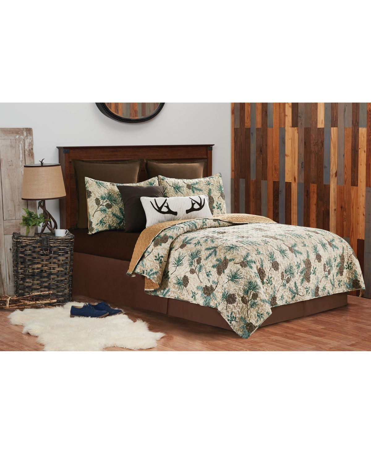 Click here for Rustic Pinecones & Needles Twin Quilt Set Lodge Ca... prices
