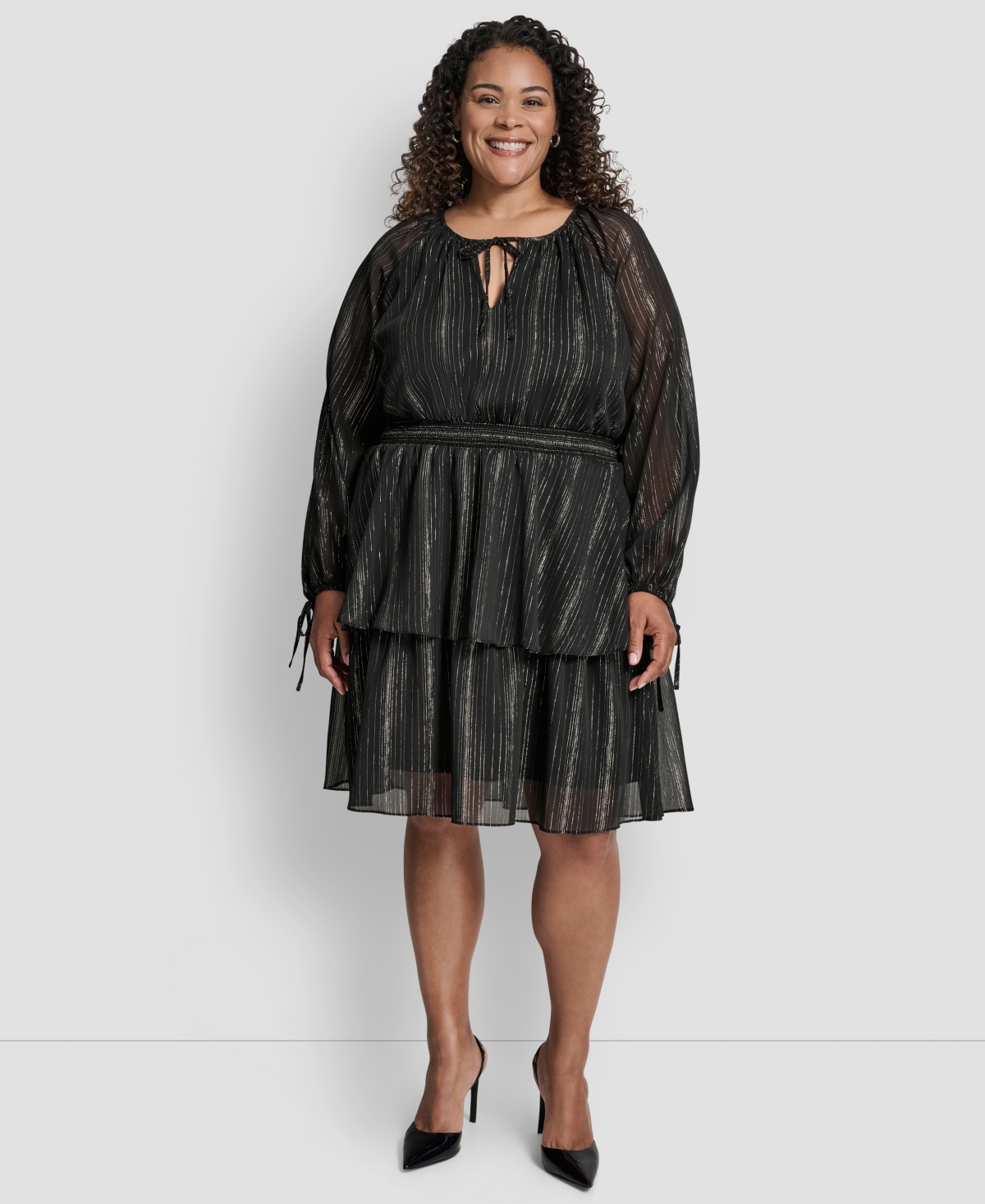 Click here for Dkny Plus Size Long Sleeve Jewel Neck Dress - Blac... prices