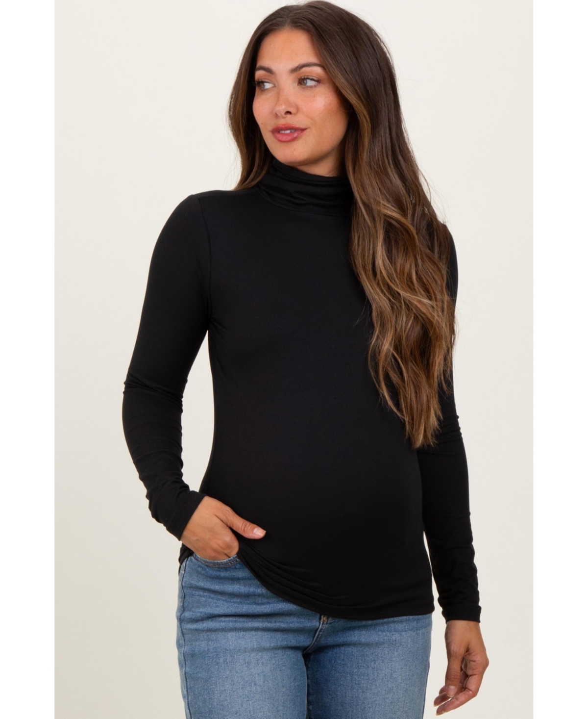 Click here for Pinkblush Maternity Black Brushed Knit Basic Turtl... prices
