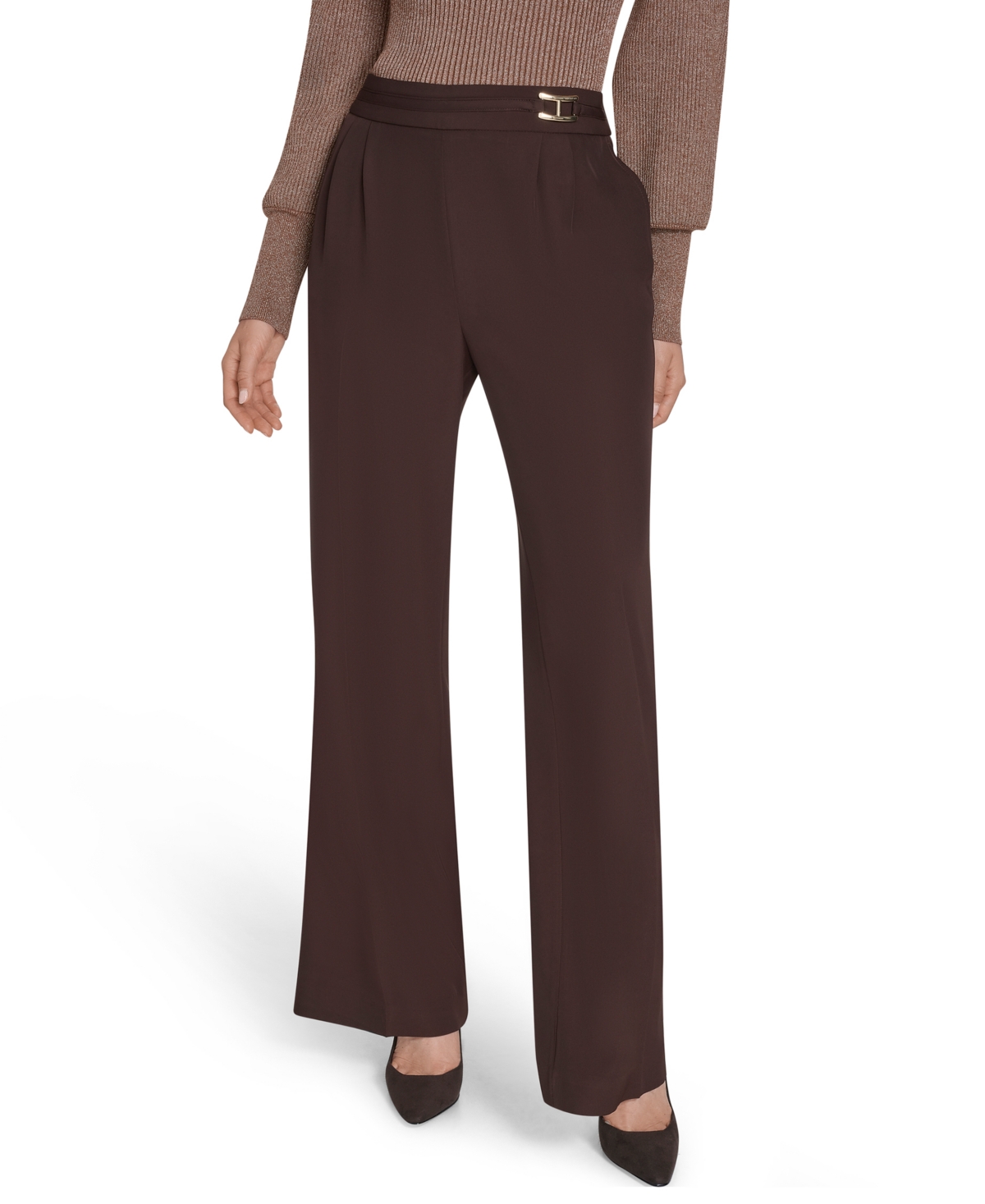Click here for Halston Womens Mid Rise Wide Leg Trousers - Espres... prices