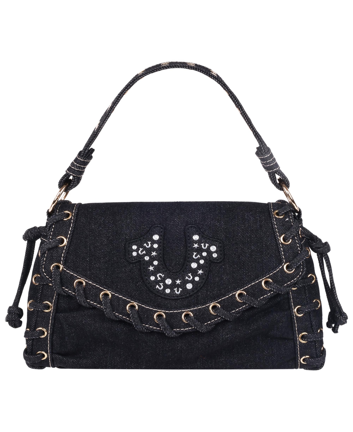 Click here for True Religion Studded Horseshoe Eyelet Denim Flap... prices