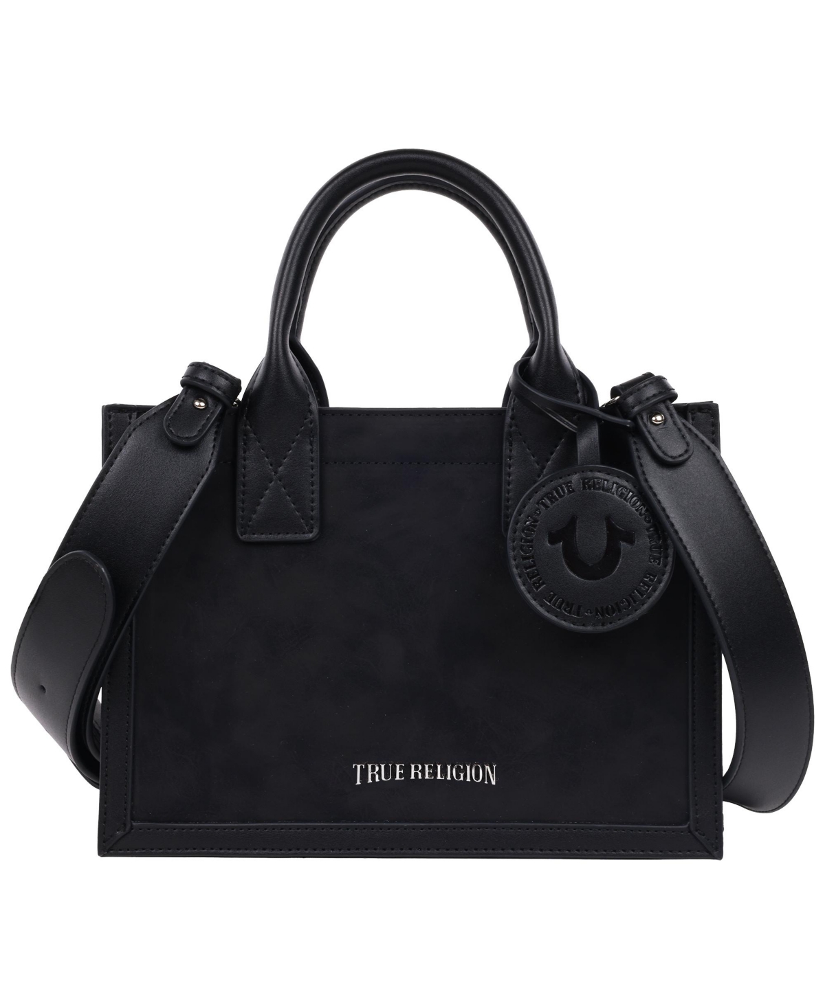 Click here for True Religion Suede Pu Box Tote with Logo Tag - Bl... prices