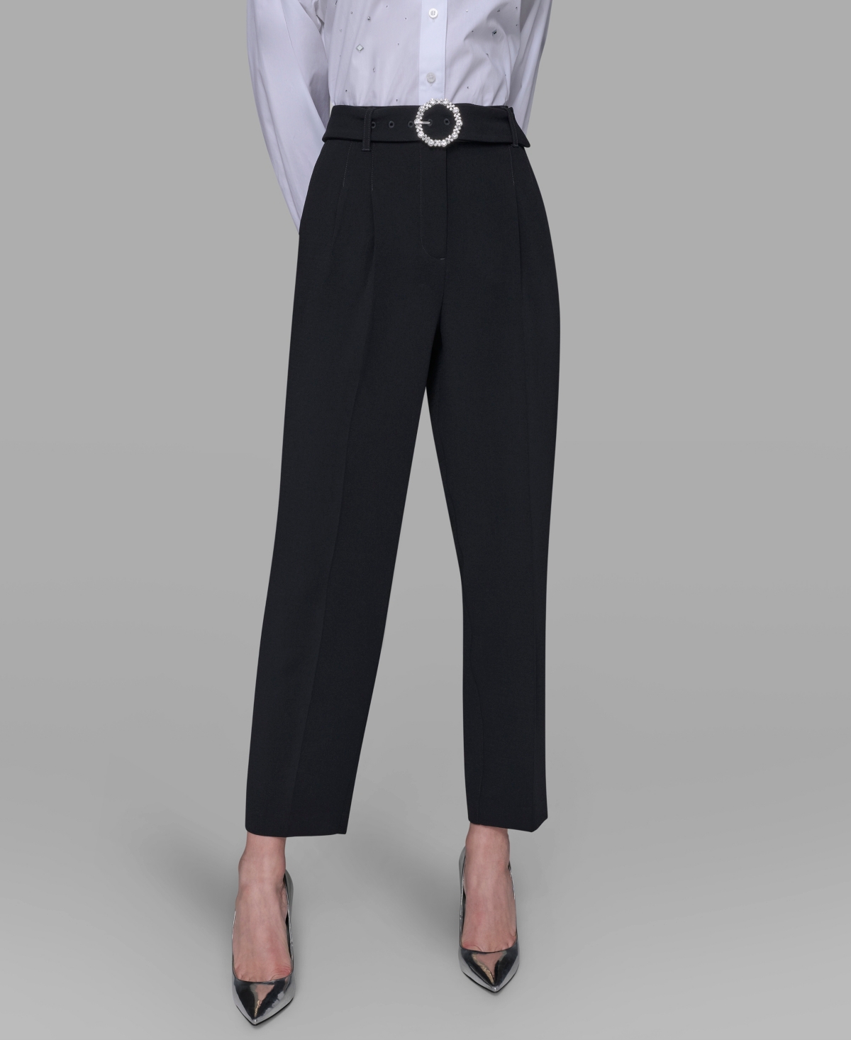 Karl Lagerfeld Paris Womens Embellished Belt Pants - Black