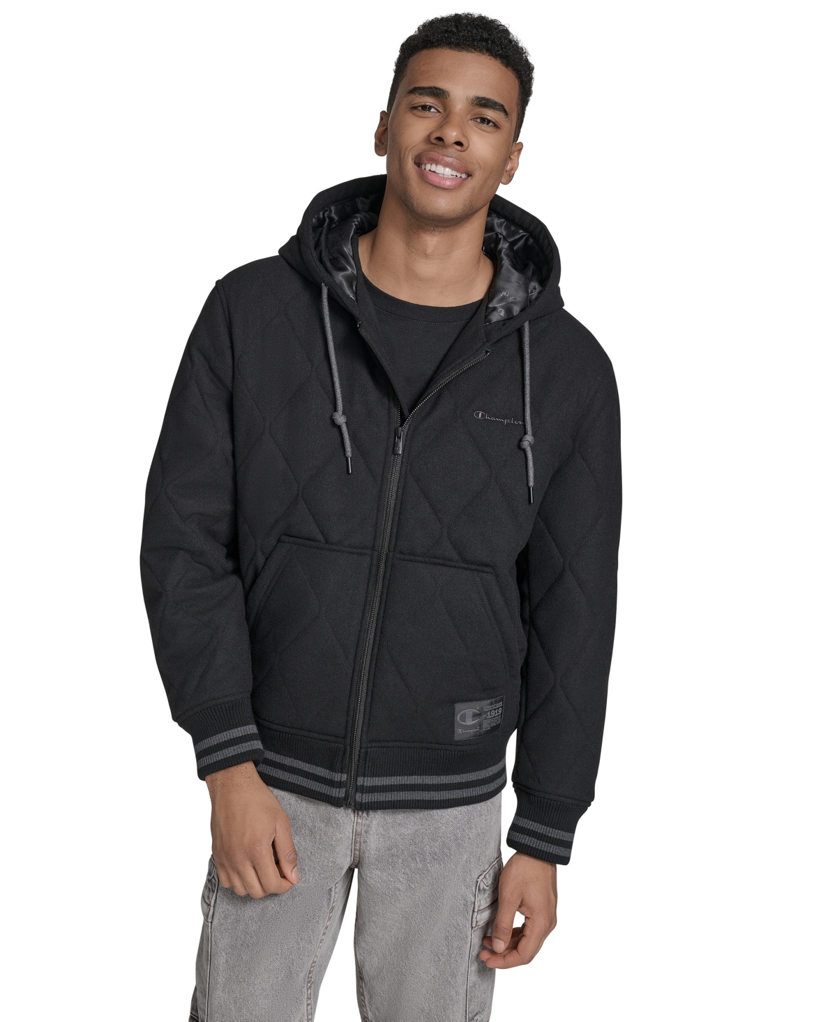 Click here for Champion Mens Wool Blend Quilted Jacket - Black prices