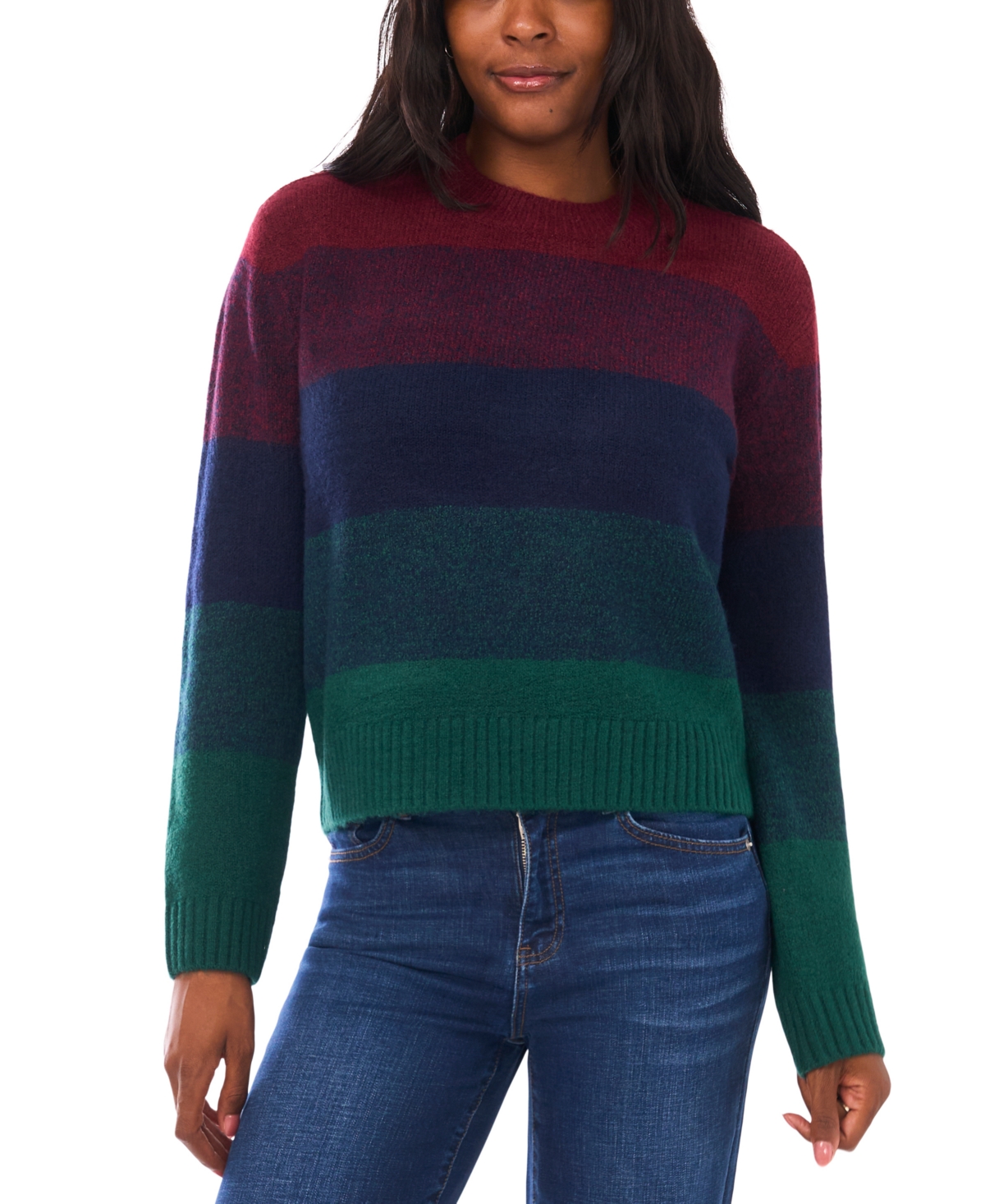 Vince Camuto Womens Stripe Long Sleeve Sweater - Earth Red