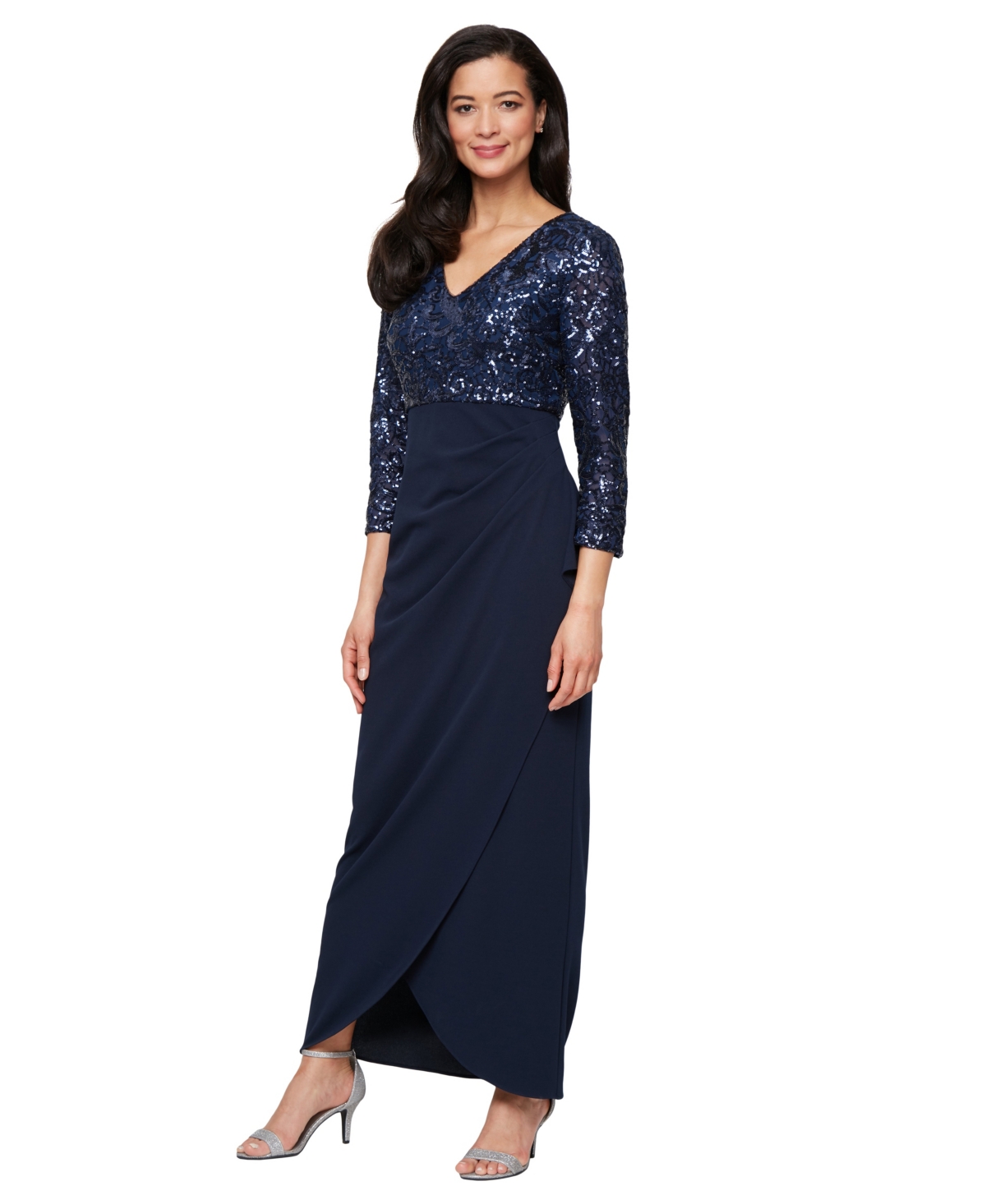 Click here for Sl Fashions Womens V-Neck Empire Waist Dress - Nav... prices