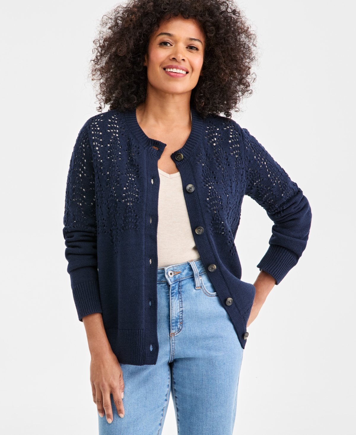 Click here for Style & Co Womens Pointelle Crewneck Cardigan  Mac... prices