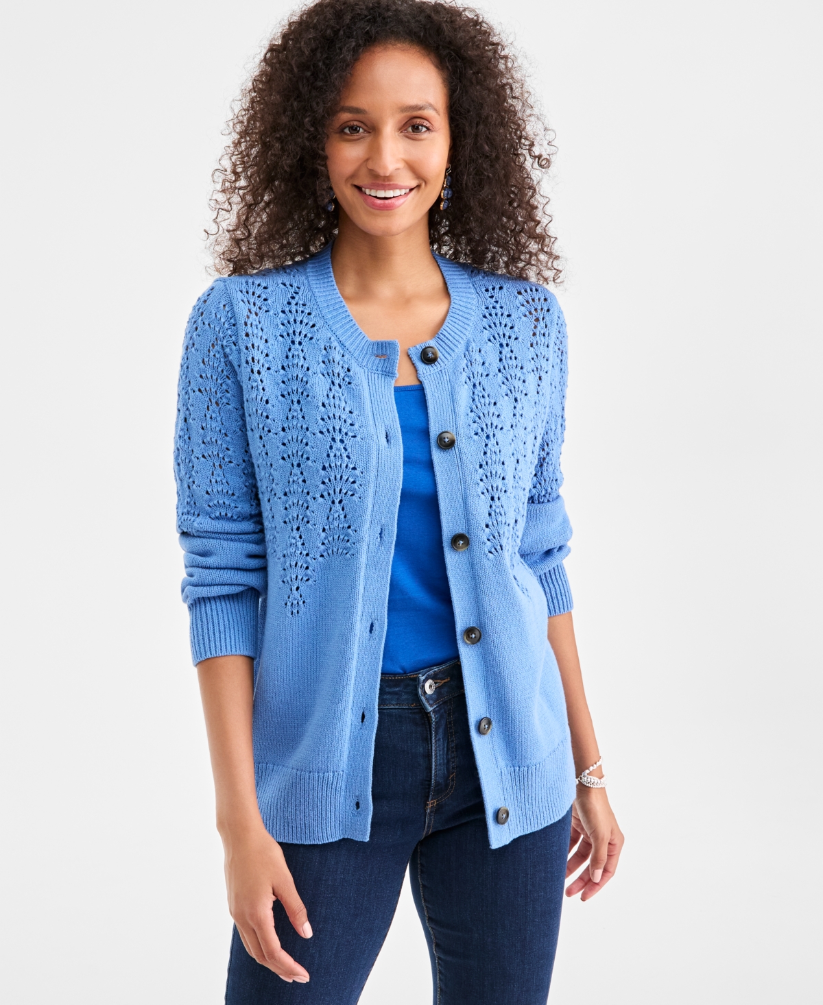 Click here for Style & Co Womens Pointelle Crewneck Cardigan  Mac... prices