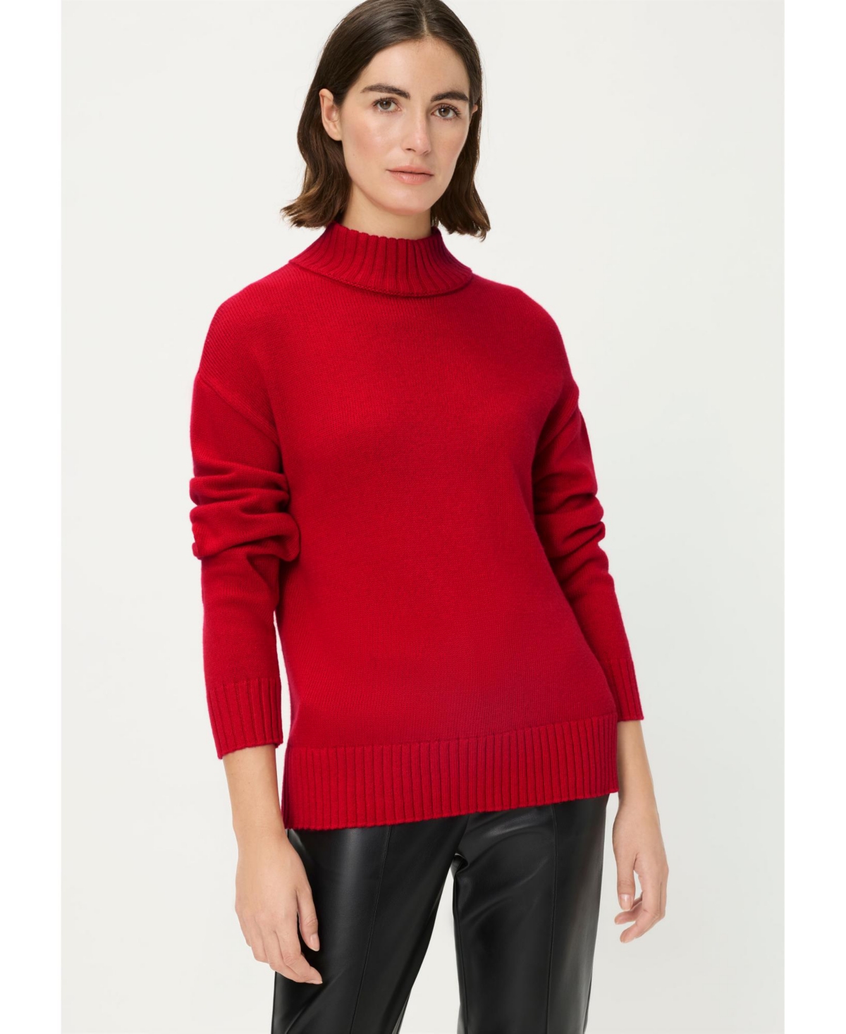Click here for Olsen Womens Basic Mock Neck Sweater - True red prices