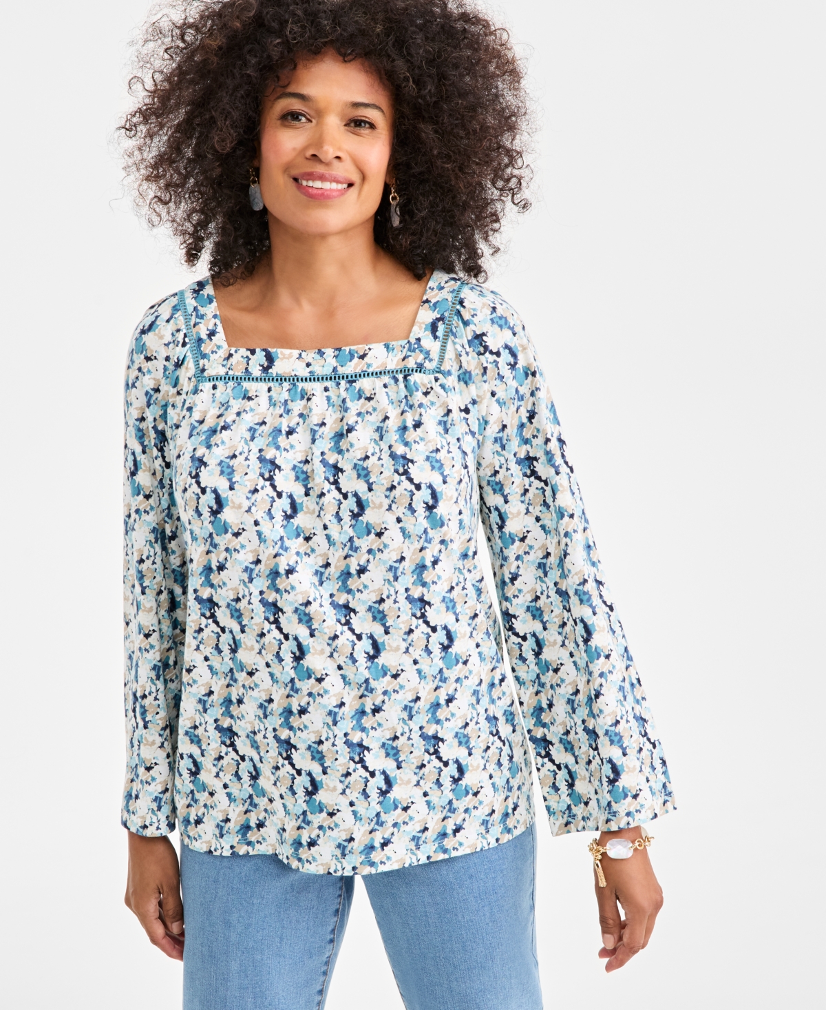 Click here for Style & Co Womens Printed Square-Neck Long Flutter... prices
