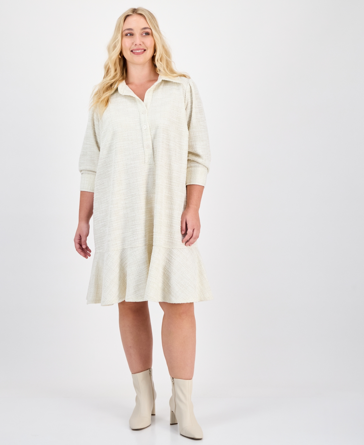 Click here for Robbie Bee Plus Size Textured Button-Front Dress -... prices