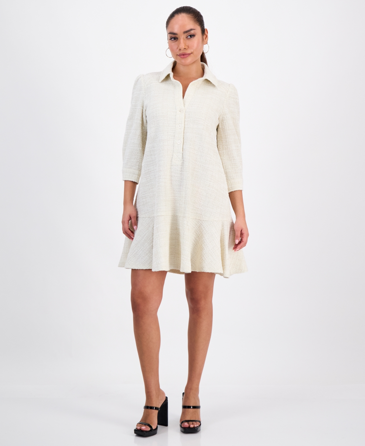 Click here for Robbie Bee Petite Textured Button-Front Dress - Cr... prices