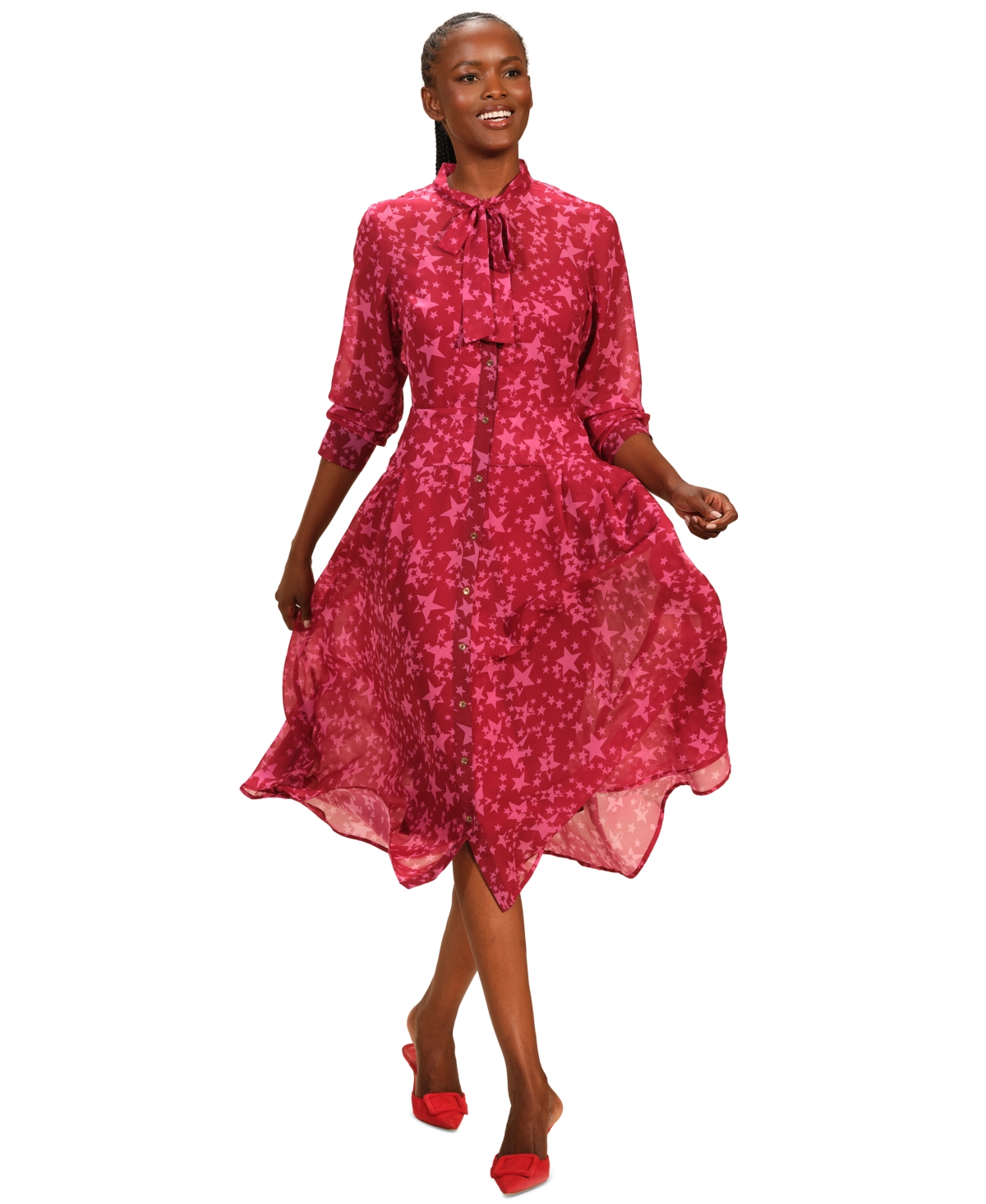 Click here for Isaac Mizrahi Womens Tie Neck Pleated Button Front... prices