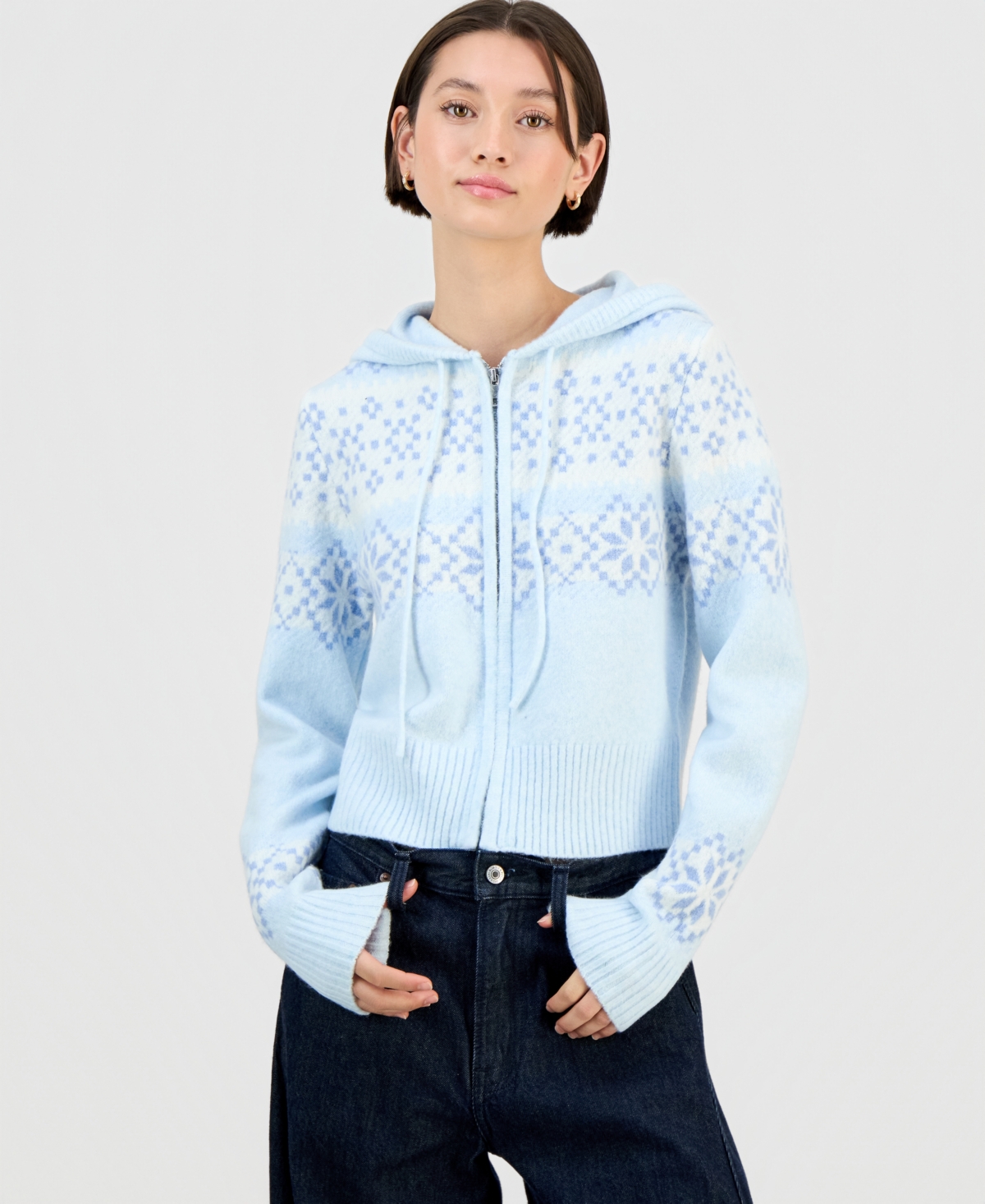 Click here for Madden Girl Juniors Fair Isle Zippered Hoodie Swea... prices