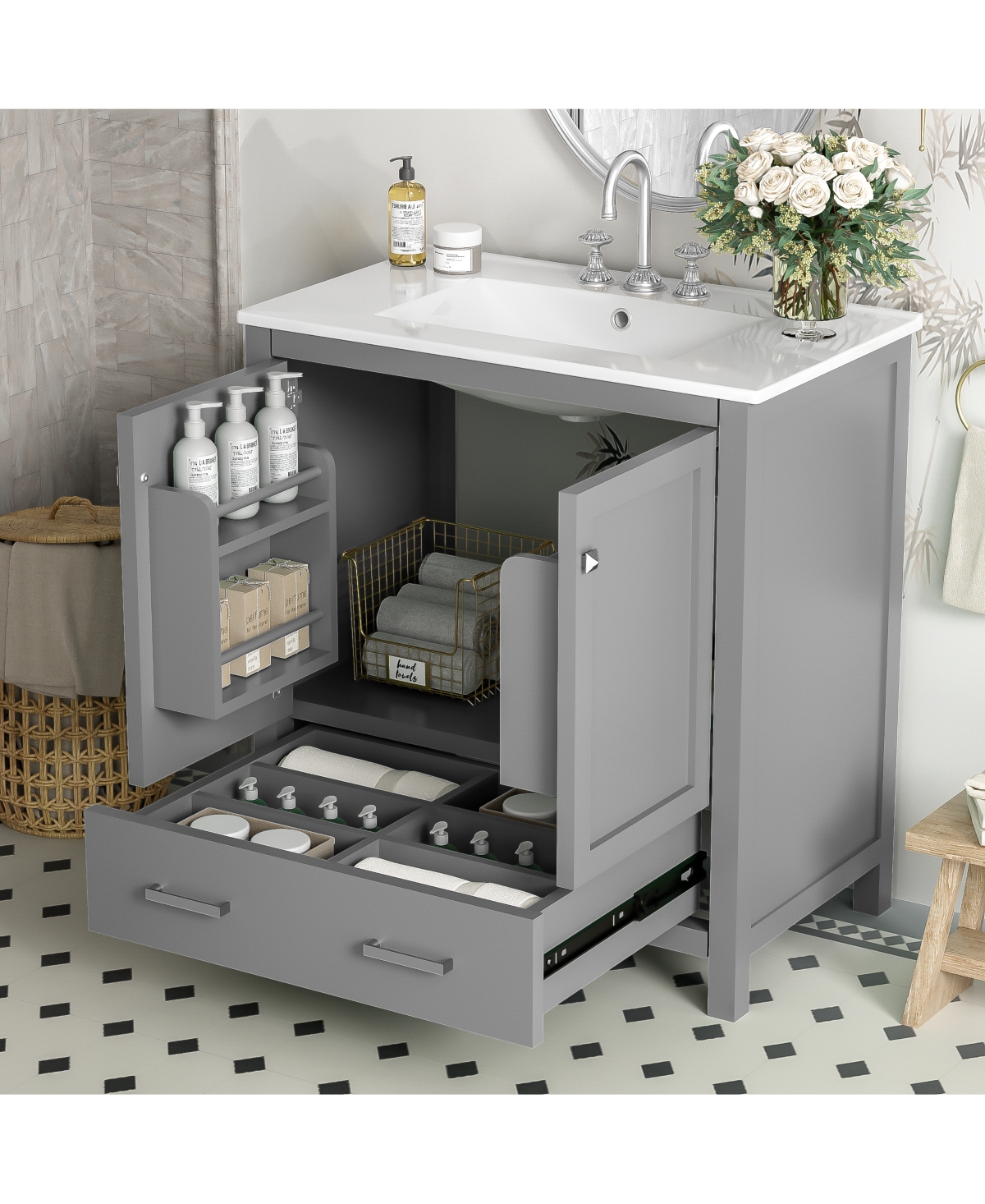 Click here for Lovmor 30inch Gray Bathroom Vanity with Single Sin... prices
