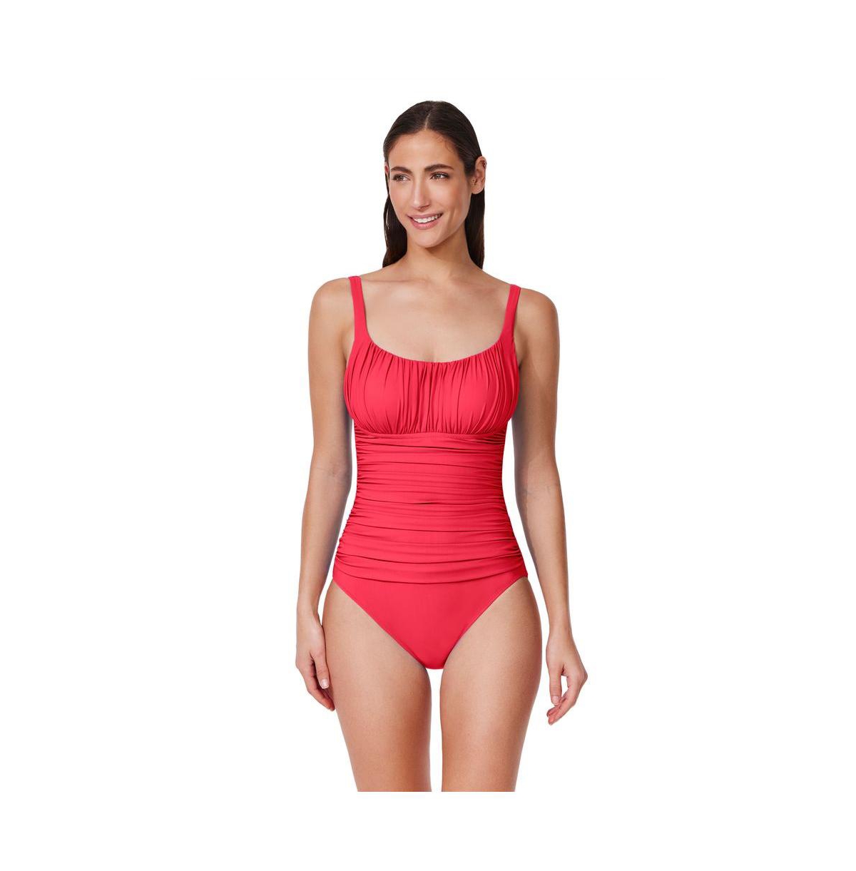 Profile by Gottex Womens Tutti Frutti Fashion Shirred Peasant One Piece - Coral