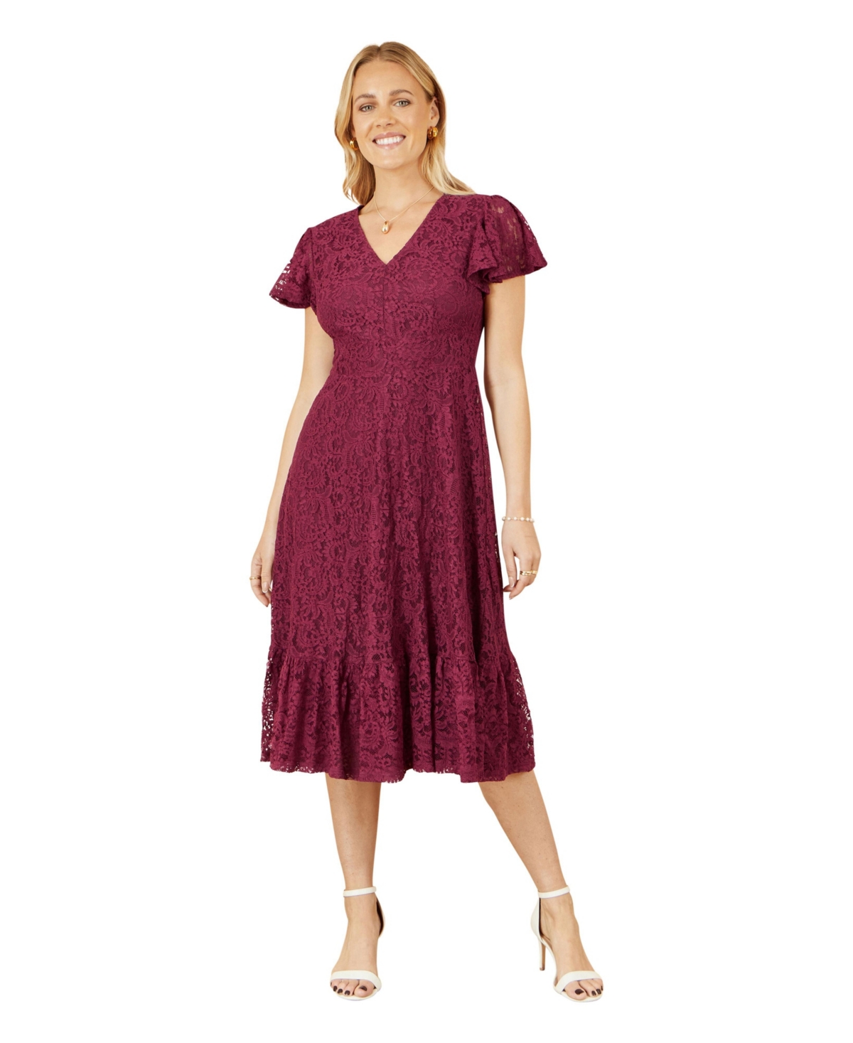 Click here for Yumi Womens Short Sleeve Lace Midi Skater Dress -... prices
