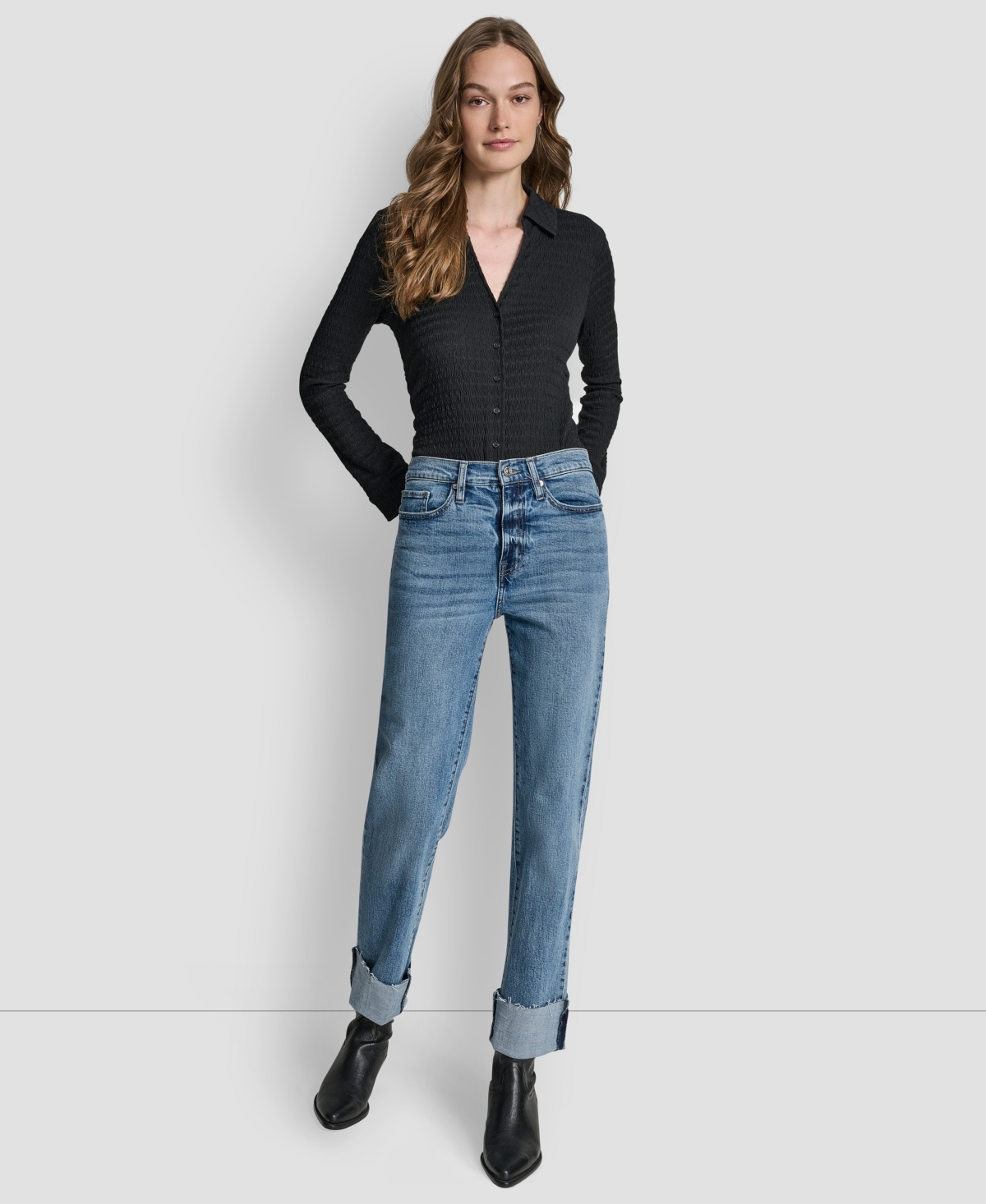 Click here for Dkny Jeans Womens High-Rise Classic Cuffed Straigh... prices