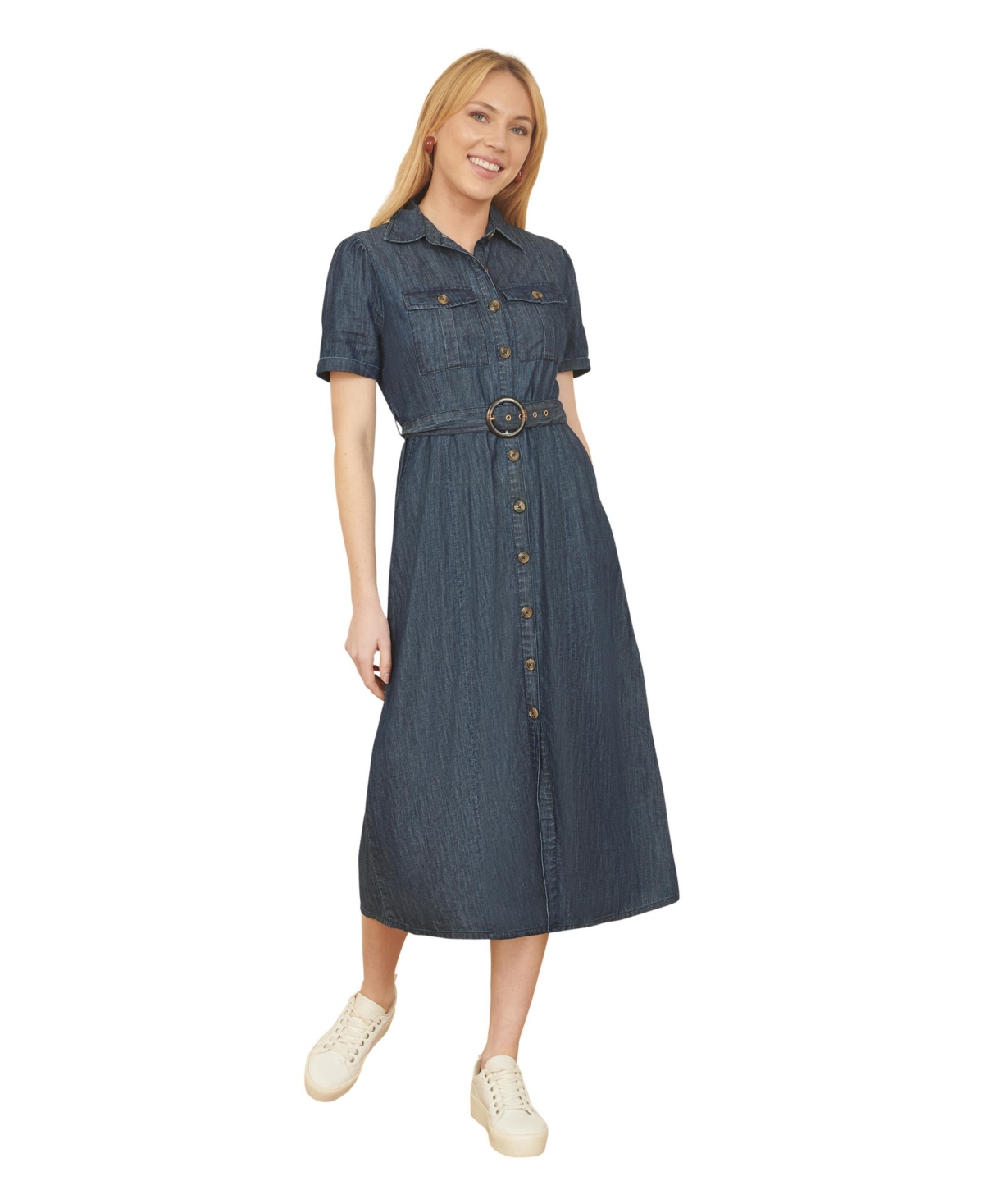 Click here for Yumi Womens Chambray Denim Utility Midi Shirt Dres... prices