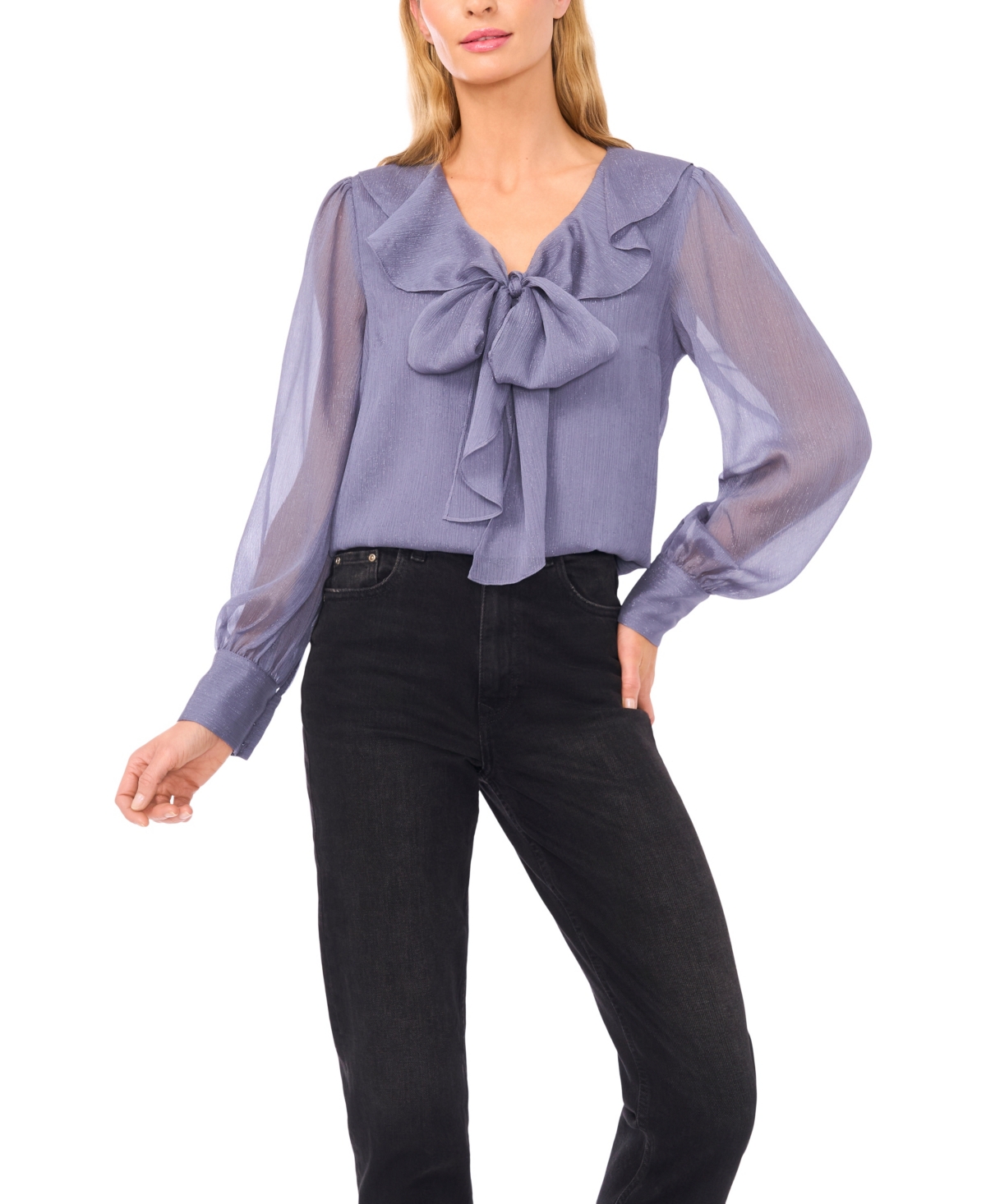 Click here for CeCe Womens Ruffle Tie V-Neck Top - Mood Blue prices