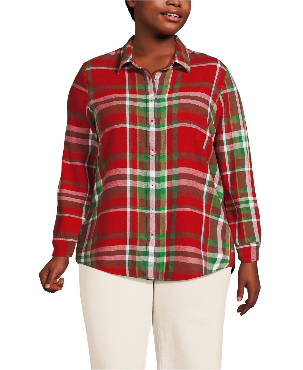 Click here for Lands End Plus Size Flannel Boyfriend Long Sleeve... prices