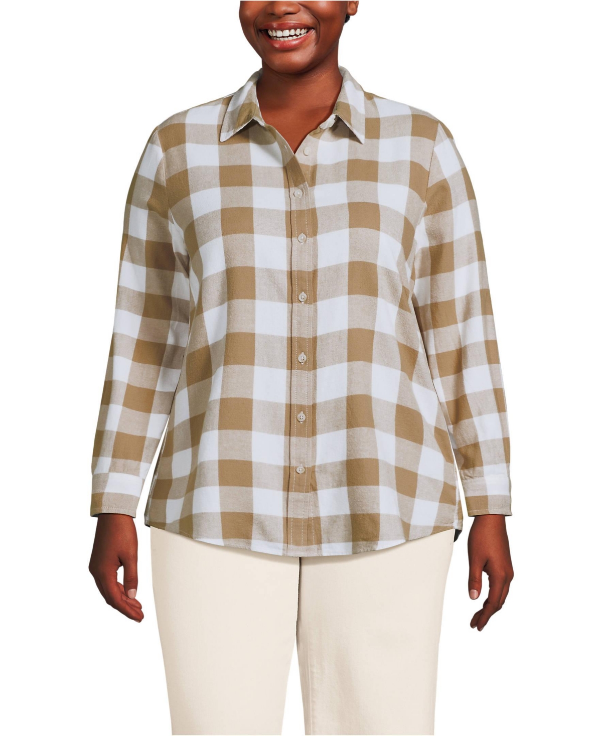 Click here for Lands End Plus Size Flannel Boyfriend Long Sleeve... prices