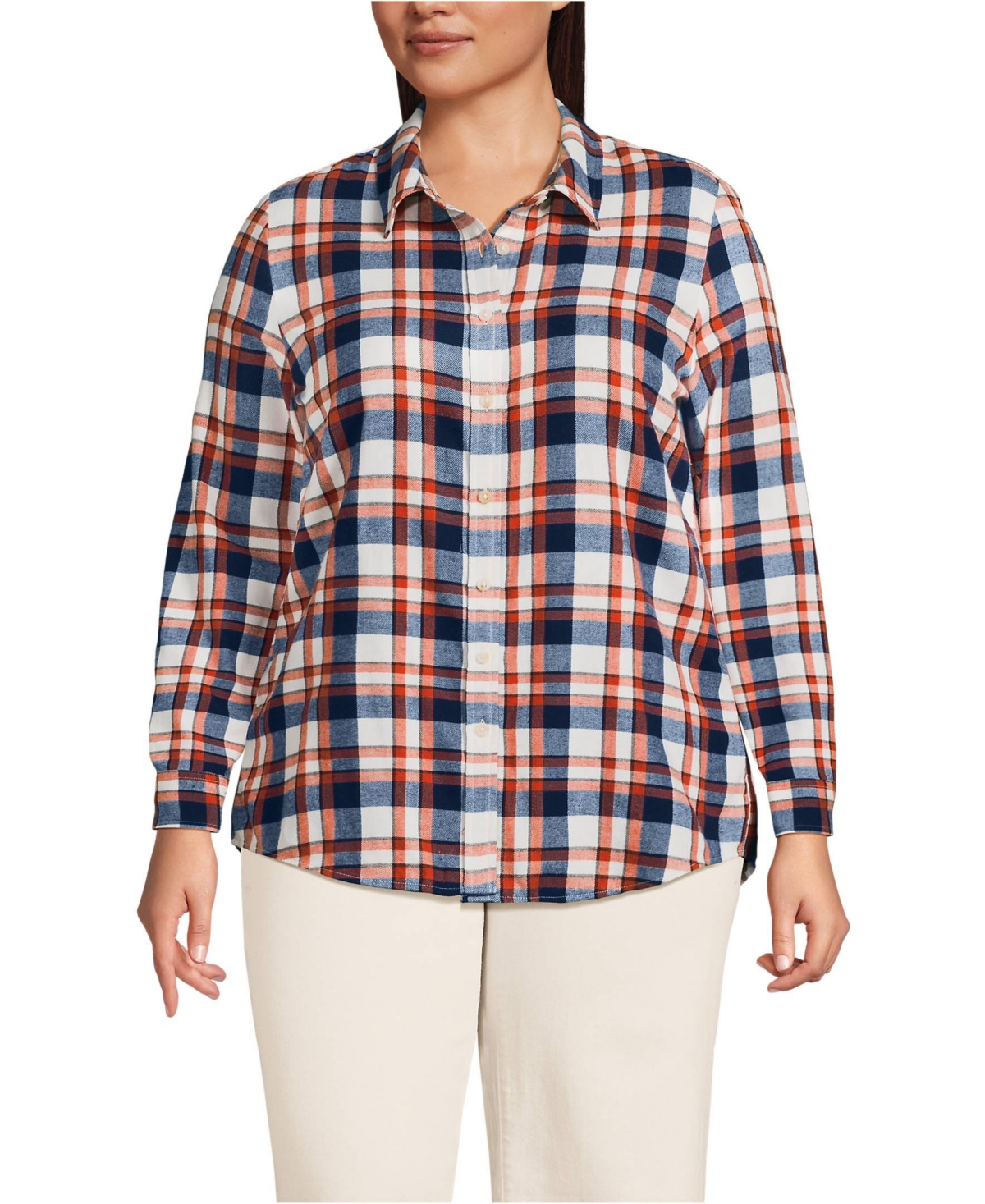 Click here for Lands End Plus Size Flannel Boyfriend Long Sleeve... prices