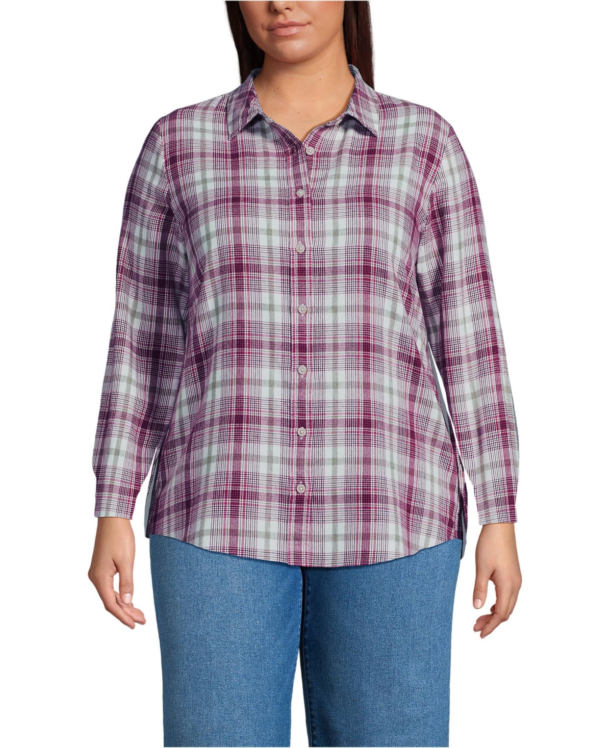 Click here for Lands End Plus Size Flannel Boyfriend Long Sleeve... prices