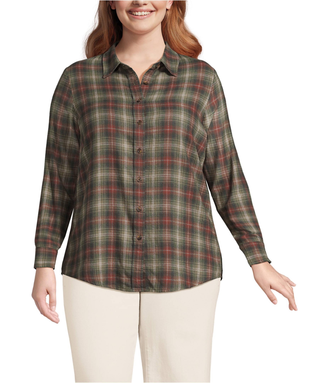 Click here for Lands End Plus Size Flannel Boyfriend Long Sleeve... prices