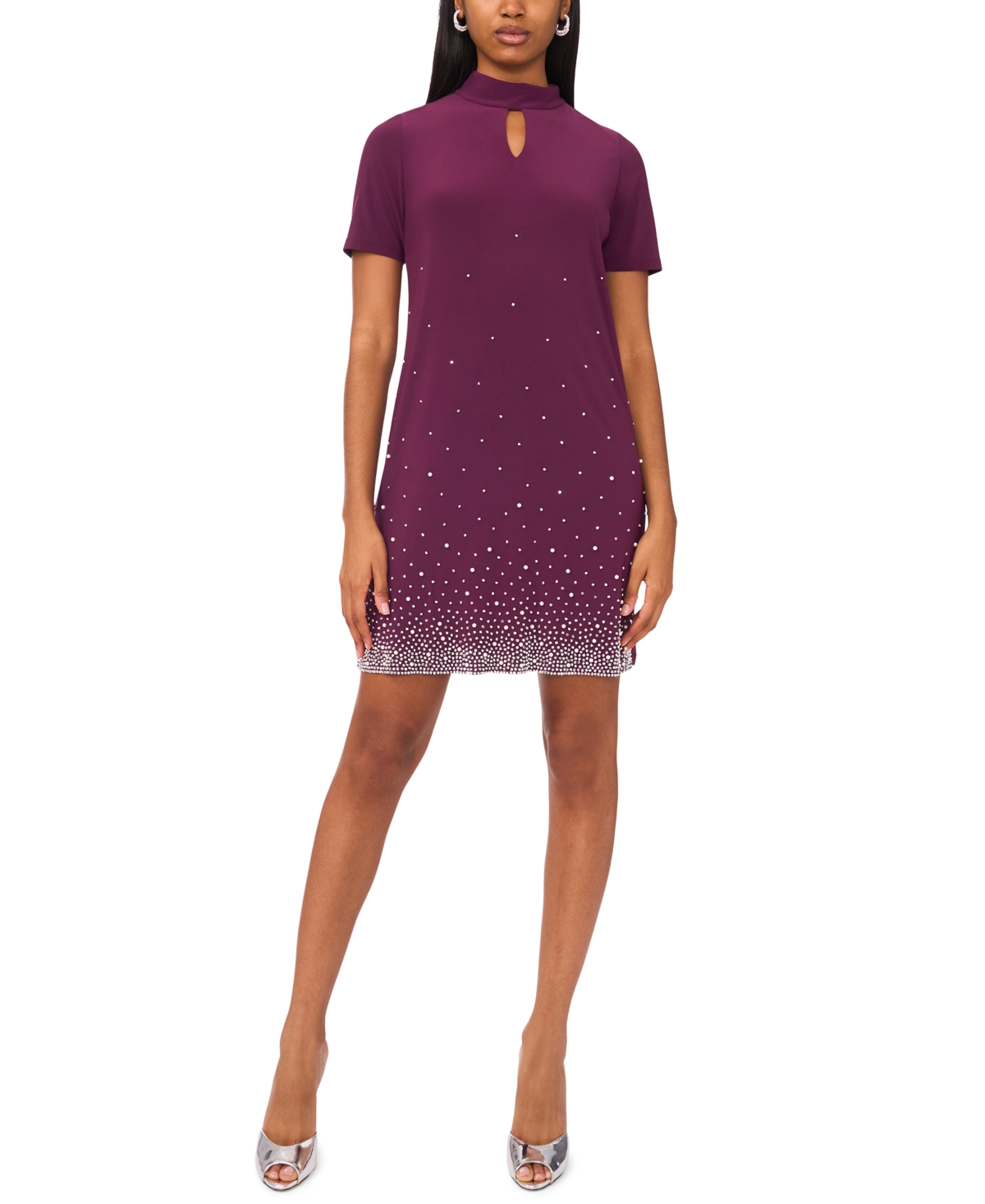 Click here for Msk Petite Short Sleeve Keyhole Beaded Dress - Pot... prices