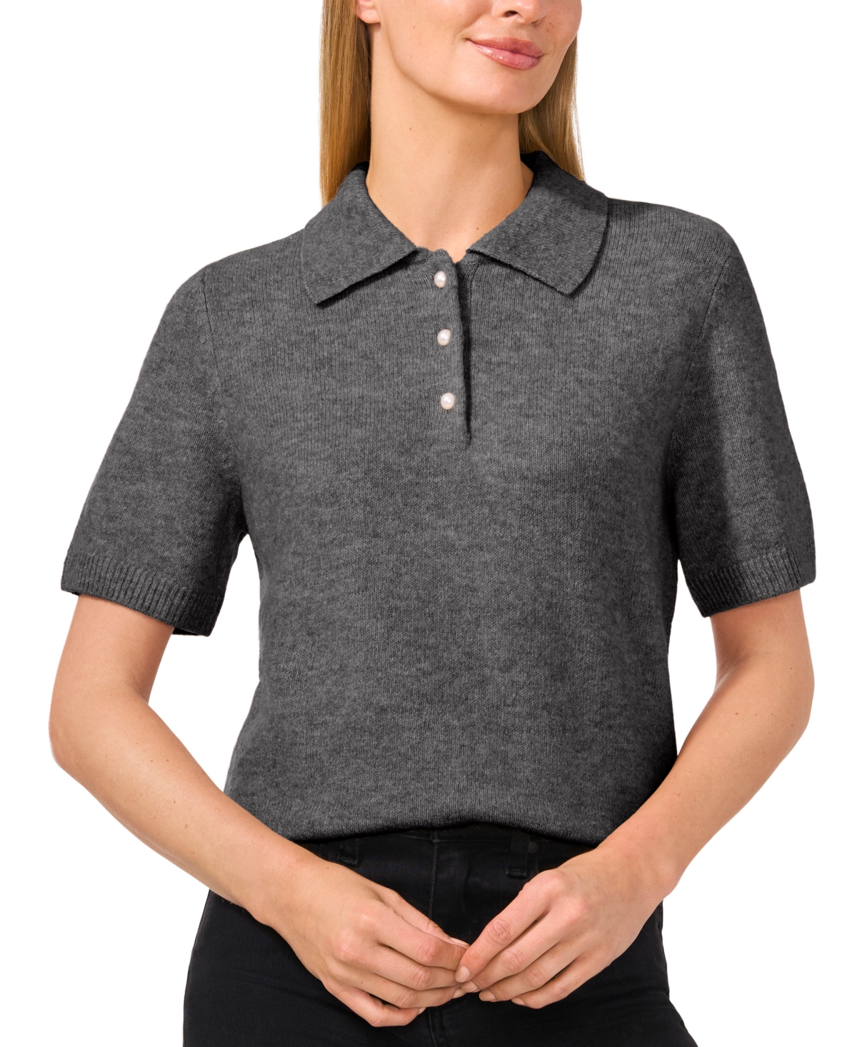 Click here for CeCe Womens Short Sleeve Polo Sweater with Cultiva... prices