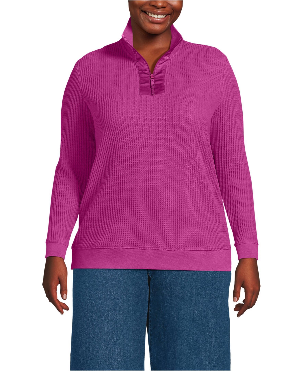 Click here for Lands End Plus Size Long Sleeve Waffle Quarter Zip... prices