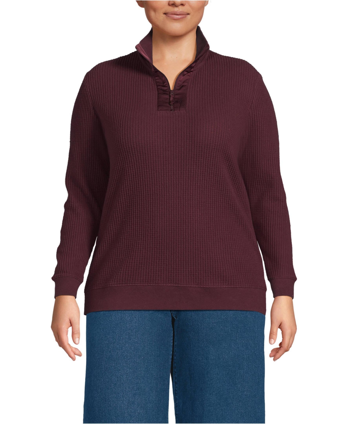 Click here for Lands End Plus Size Long Sleeve Waffle Quarter Zip... prices