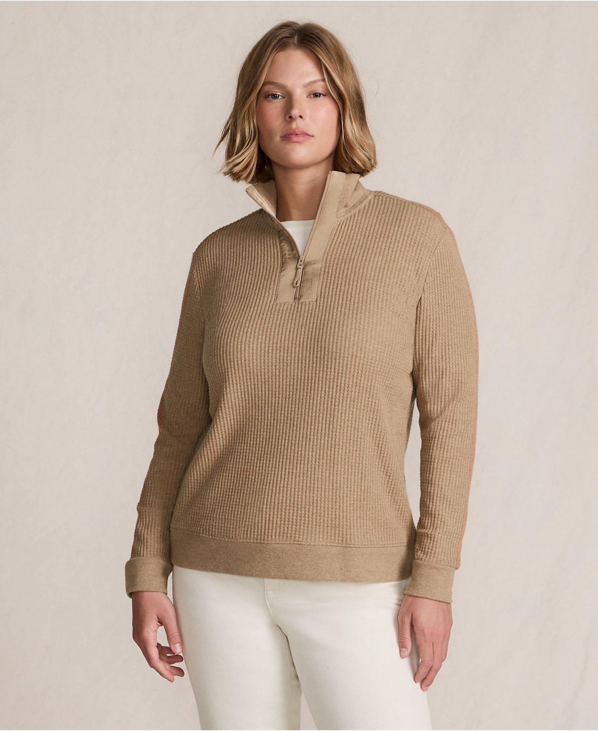 Click here for Lands End Plus Size Long Sleeve Waffle Quarter Zip... prices