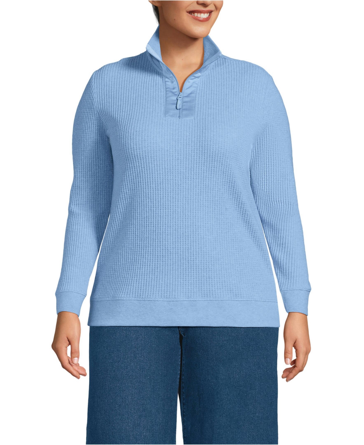 Click here for Lands End Plus Size Long Sleeve Waffle Quarter Zip... prices