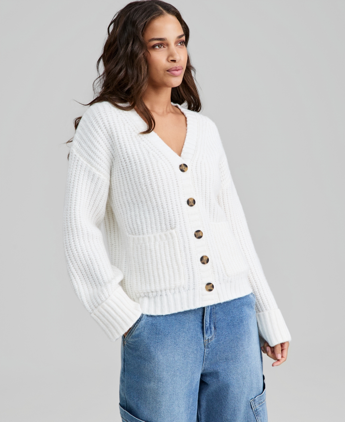 Click here for And Now This Womens Chunky V-Neck Cardigan Sweater... prices