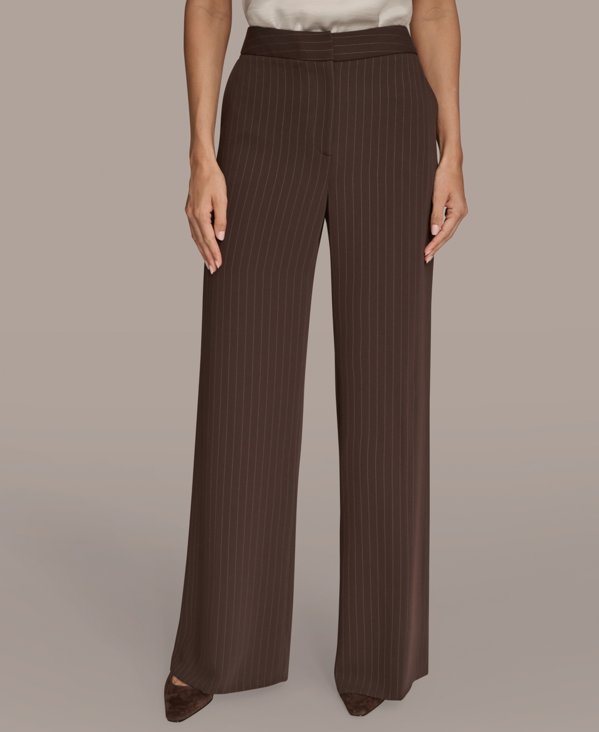 Donna Karan New York Womens Pinstripe Wide Leg Pants - Chocolate Plum/Nolita