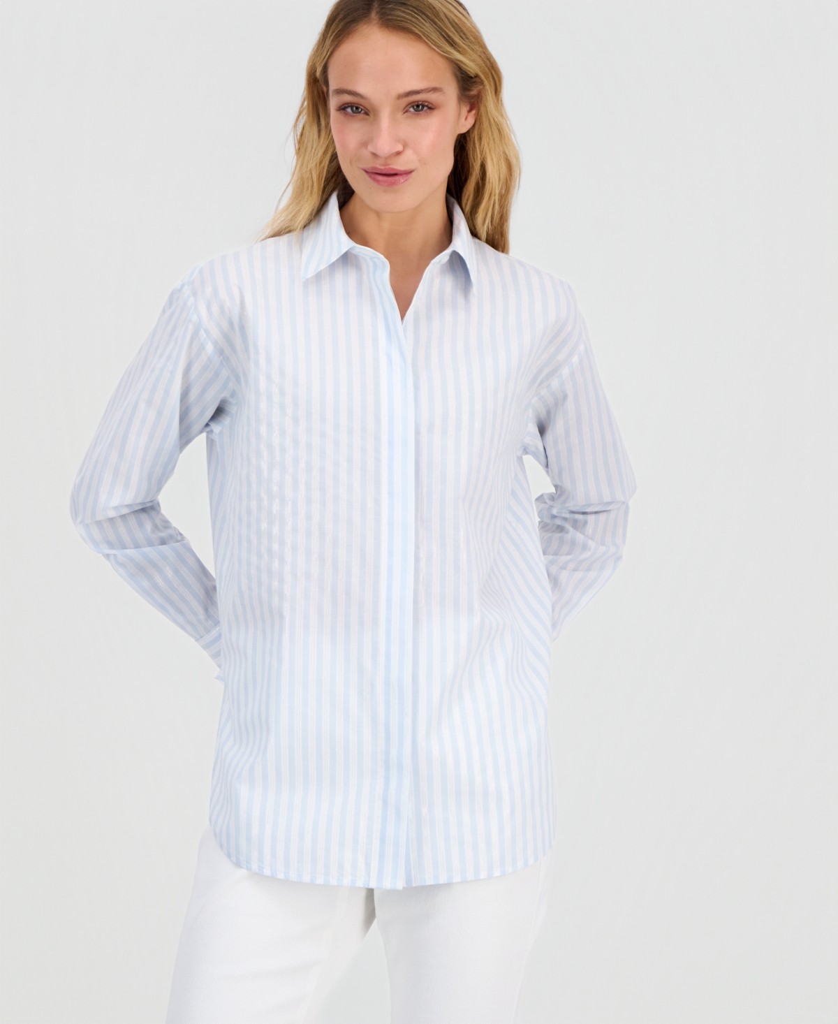 Click here for Anne Klein Womens Striped Drop-Shoulder Button Up... prices