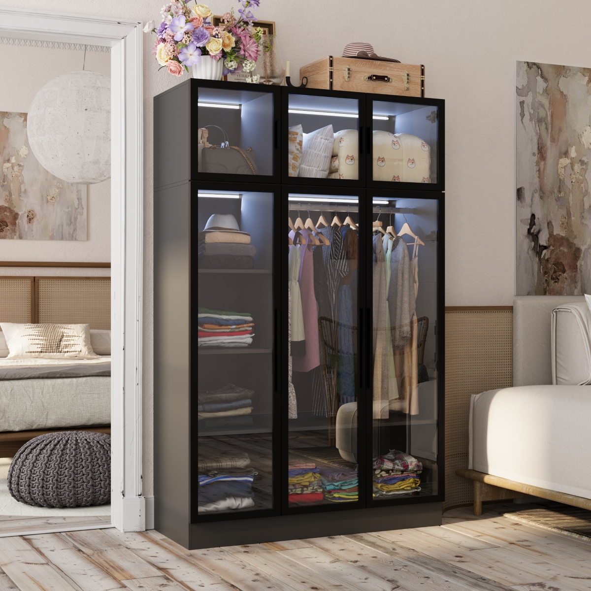 Click here for 6-Glass Doors Armoire，Metal Frame Wardwore... prices