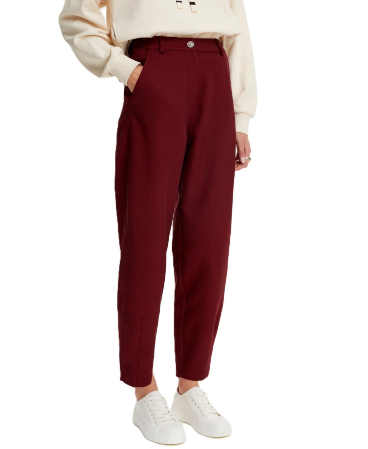 Click here for Nocturne Womens Pleated Slouchy Pants - Burgundy prices